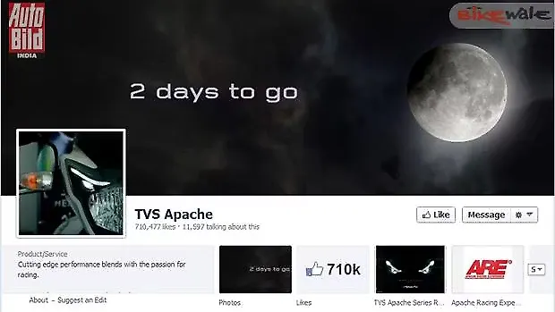 TVS updates it official Apache Facebook cover picture to ‘2 days to go ...