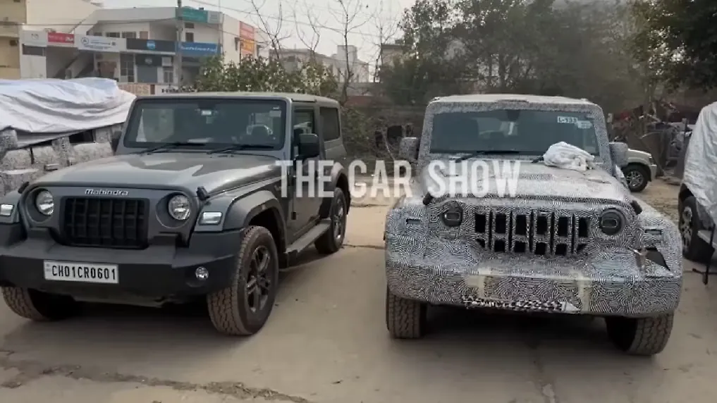 Five-door Mahindra Thar spotted with three-door Thar; real-life images ...