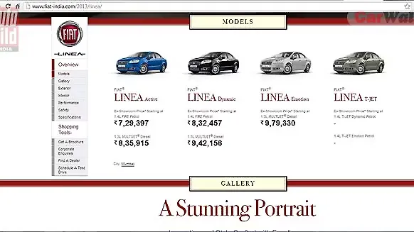 Fiat Linea T-Jet engine returns to official website - CarWale