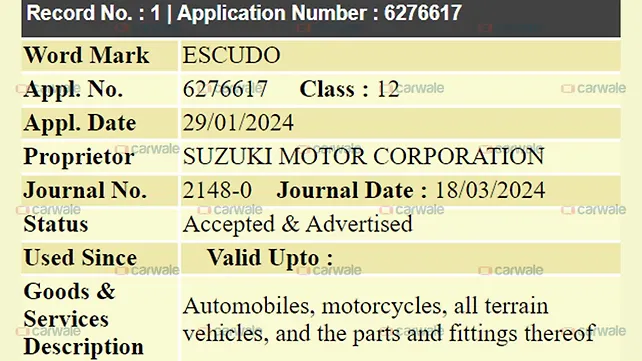 Maruti Escudo and Torqnado names trademarked in India - CarWale