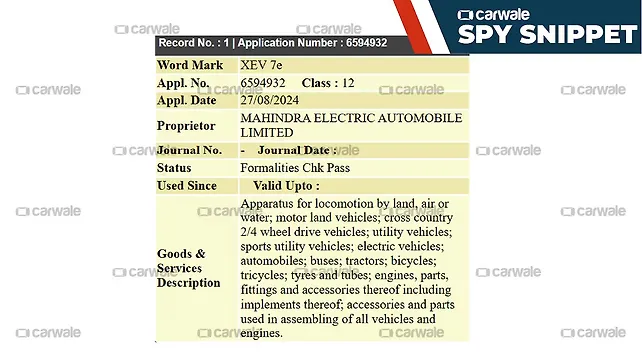 Mahindra XEV 7e trademarked; design leaked - CarWale