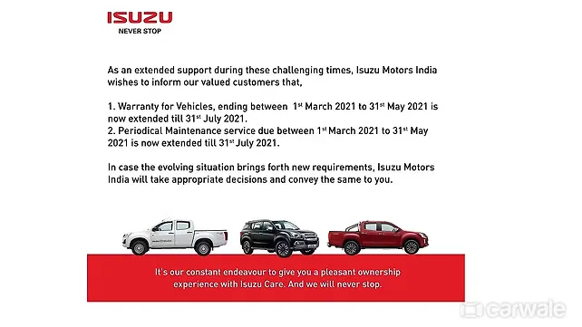 Isuzu Motors India announces extension of validity for warranty and ...
